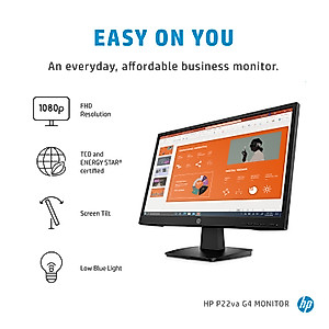 HP Newest P22va G4 Business Monitor, 21.5" Full HD (1920 x 1080) Anti-Glare Display, Onscreen Control, Low Blue Light Mode, HDMI, VGA, VESA Mount, Black (Renewed)