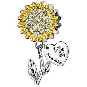 MUERDOU Sunflower Charm fit Charms Bracelets Necklaces AAA Zircon Paved Gold Plated Charm Birthday Gifts for Women