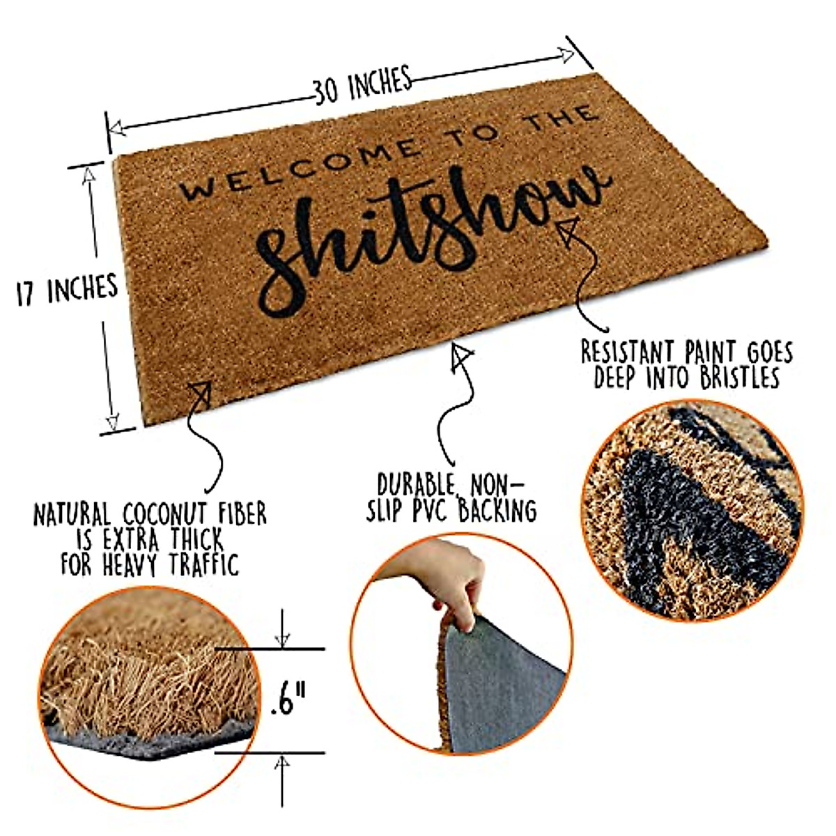 Welcome to The Shitshow Doormat 30x17 Inch, Welcome to The Shitshow Welcome Mat for Front Door, Welcome to The Shitshow Entrance Mat with Anti-Slip PVC Backing, Welcome to The Shitshow Coir Mat