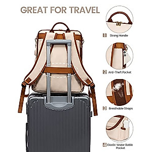 LOVEVOOK Laptop Backpack Women,15.6 Inch Convertible Backpack Purse for Women with USB Port,Fashion Teacher Nurse Bag Work Backpack with Cute Wristlet Bag for Travel College Commute,Beige Brown