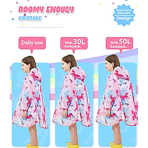 WAWSAM Lightweight Kids Rain Poncho Reusable Toddler Raincoat Waterproof Girls Rain Jacket