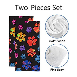 Hand Bath Towels 2 Pack Rainbow Animal Paws Print Absorbent Face Fingertip Towels for Bathroom Kitchen Gym Spa Soft Hair Drying Cloth Quick Dry, 30 x 15 Inch