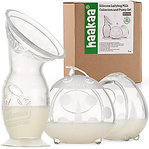 haakaa Silicone Breast Pump 100ml with suction base & Ladybugs Silicone Breast Shell 75ml Combo,Silicone Breast Milk Catcher,Silicone Breast Milk Collector & Nipple Therapy,Must Have for Breastfeeding