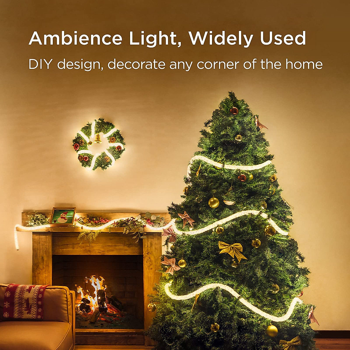 CECOCECO LED Night Light Rope Strip Neon Lights for Kids Bedroom 10ft Warm White Battery Adapter 12V Cute Portable Touch Decorations Plush 320 LEDs DIY Gifts for Women Girls Indoor Party Christmas