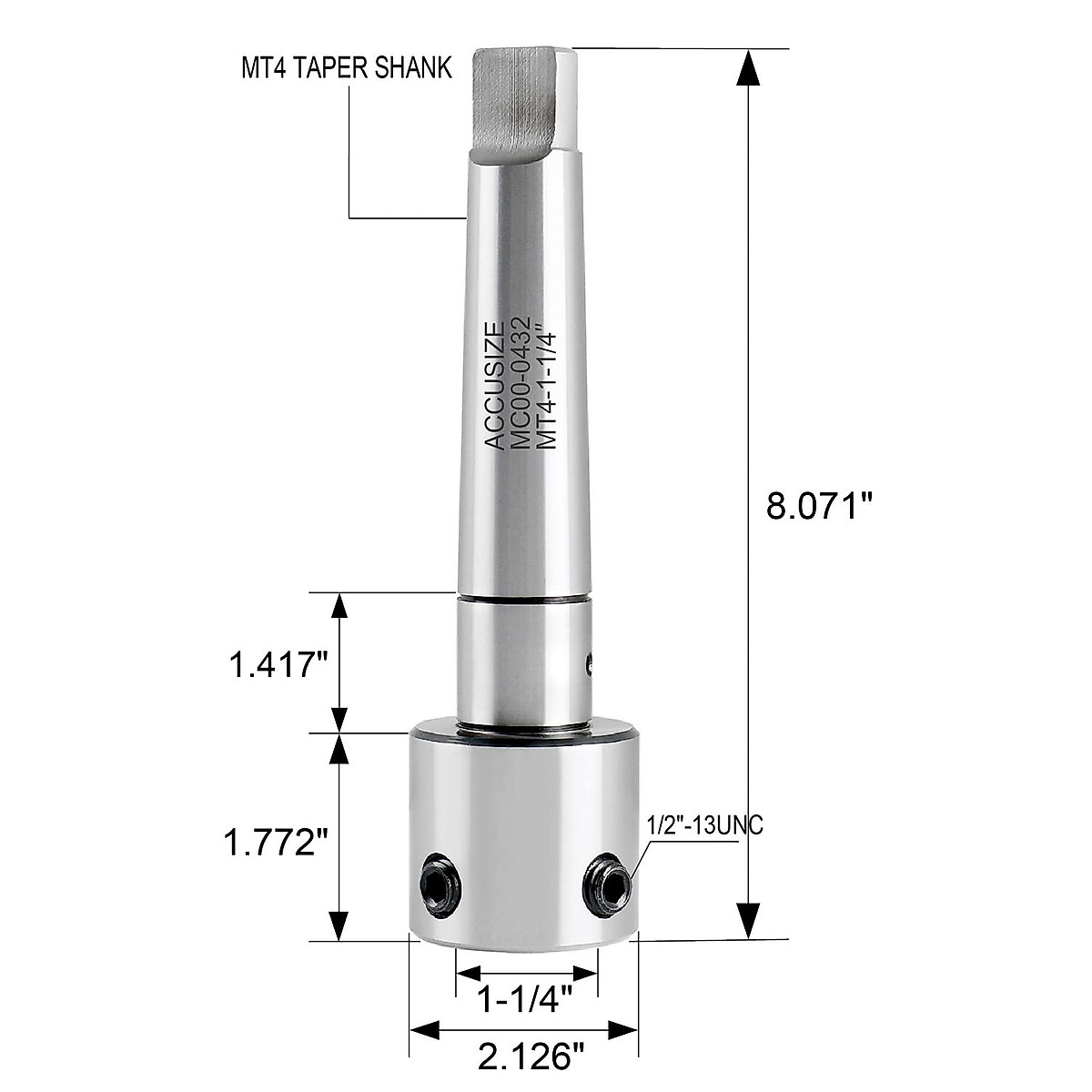 Accusize Industrial Tools Magnetic Drill Annular Cutter Arbor Mt4 to 1-1/4'' Weldon Shank, Mc00-0432