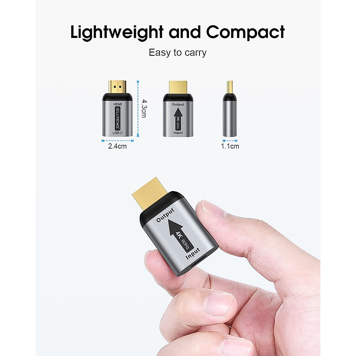 ELUTENG USB C to HDMI Adapter (Not USB to HDMI) Type C Female to HDMI Male Converter 4K@60Hz USBC/Thunderbolt 3 to HDMI 2.0 Connector