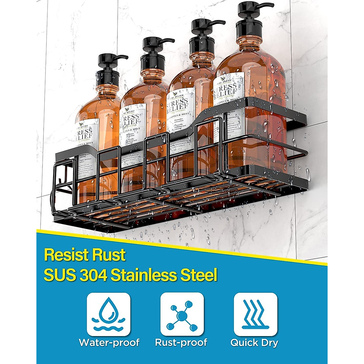 DILEASIR Shower Caddy Shower Organizer Set 5Pack Shower Shelf Adhesive Shower Shelves for Inside Shower with Soap Caddy Toothbrush Holder, Stainless Steel Bathroom Organizers Storage