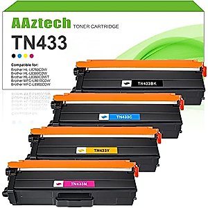 A Aztech Compatible TN433 Toner Cartridge Replacement for Brother TN433 TN-433 TN433BK TN431 MFC-L8900CDW HL-L8360CDW HL-L8260CDW MFC-L8610CDW HL-L8360CDWT Printer (Black Cyan Yellow Magenta 4-Pack)
