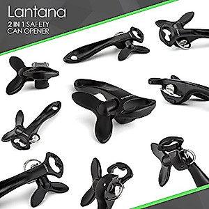 Lantana 2 in 1 Safety Manual Can Opener (Smooth Edge) & Bottle Opener - Black/Stainless Steel