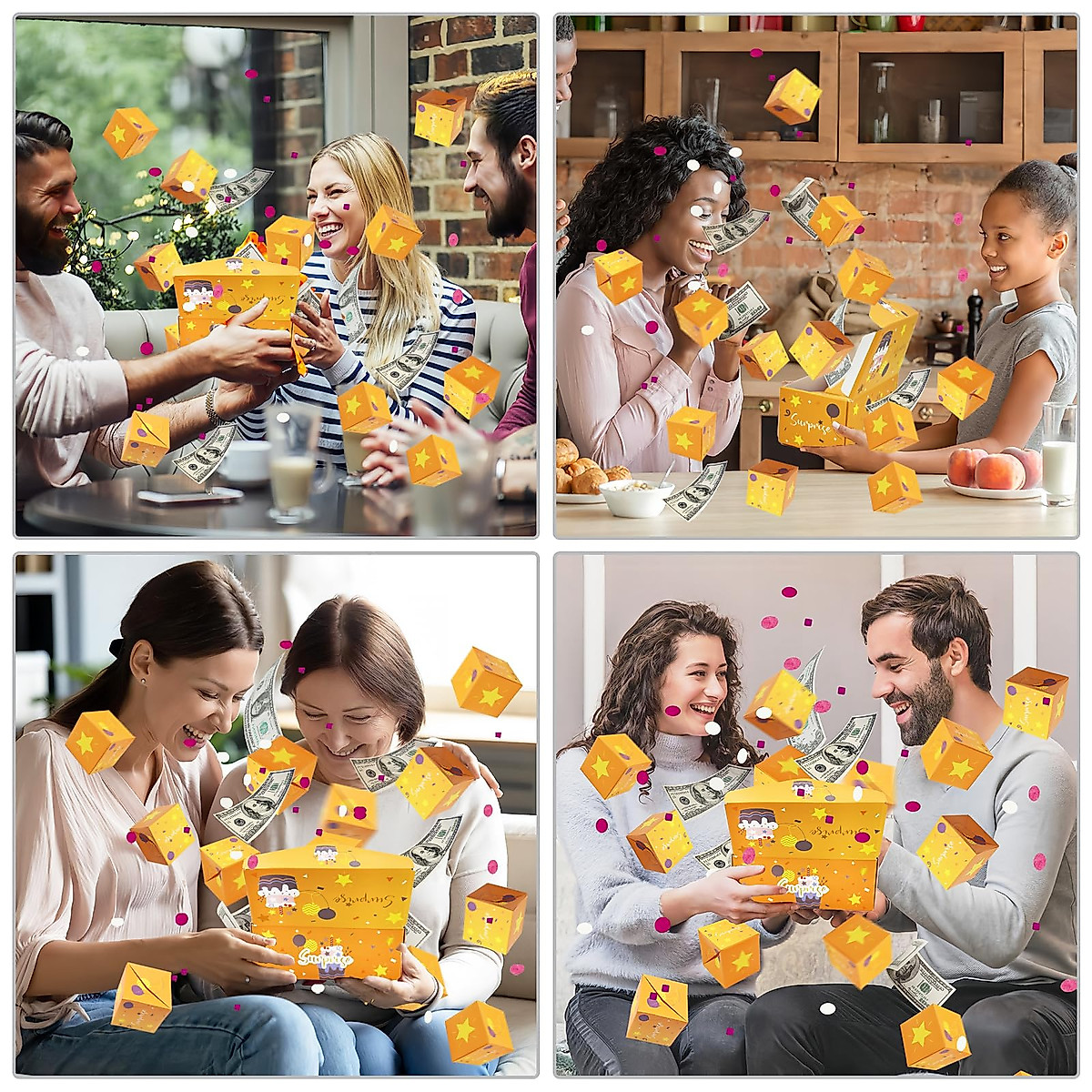 Surprise Gift Box Explosion for Money, Unique Folding Bouncing Red Envelope Gift Box with Confetti, Cash Explosion Luxury Gift Box for Mom Birthday Anniversary Valentine Proposal (15 Bounces) (Yellow)