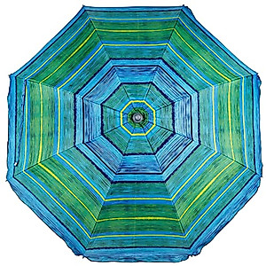 Ridota 7.2' Beach Umbrella with Sand Anchor, Outdoor Portable Beach Umbrella for Sand with Tilt Pole, Carry Bag, Air Vent, Green Stripes