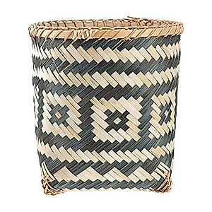 Zerodeko Bamboo Woven Trash Basket, Round Rustic Farmhouse Trash Can Woven Wastebasket Office Paper Wastebasket Woven Storage Basket for Living Room