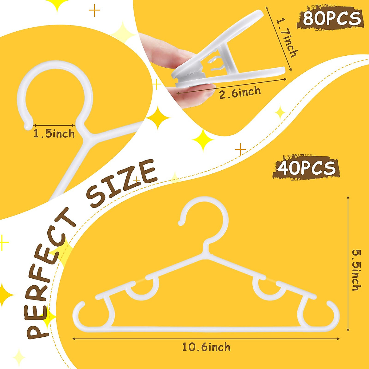 Hsei 120 Packs Baby Hangers with Clips Toddler Hangers Kids Hangers with Clips for Pants Closet Coat Skirts Socks (White)