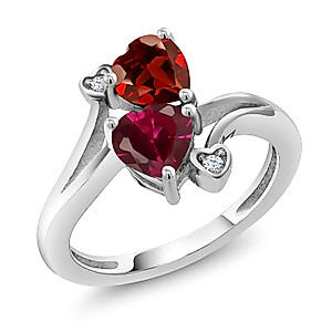 Gem Stone King 925 Sterling Silver Red Garnet Red Created Ruby Ring For Women (1.89 Cttw, Heart Shape 6MM, Gemstone January Birthstone, Available In Size 5, 6, 7, 8, 9)