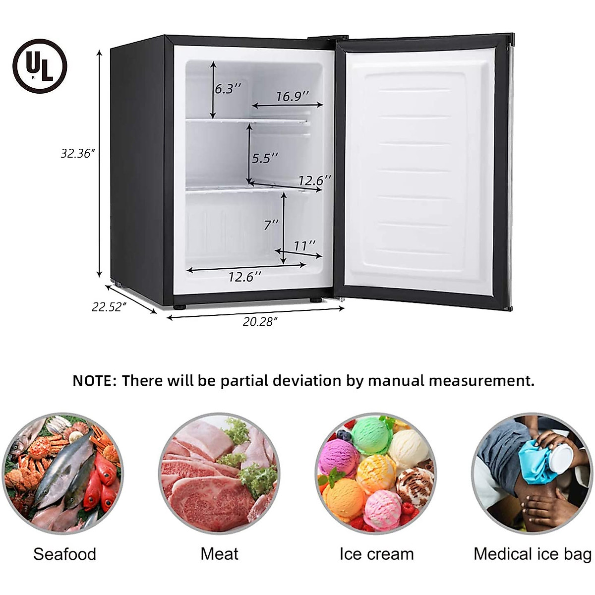 Antarctic Star Upright Freezer 3.0 Cu.ft, Compact Mini Freezer with Reversible Single Door, Temperature Control, Removable Shelves, Small freezer Stainless Steel for Dorms Home Office, Black