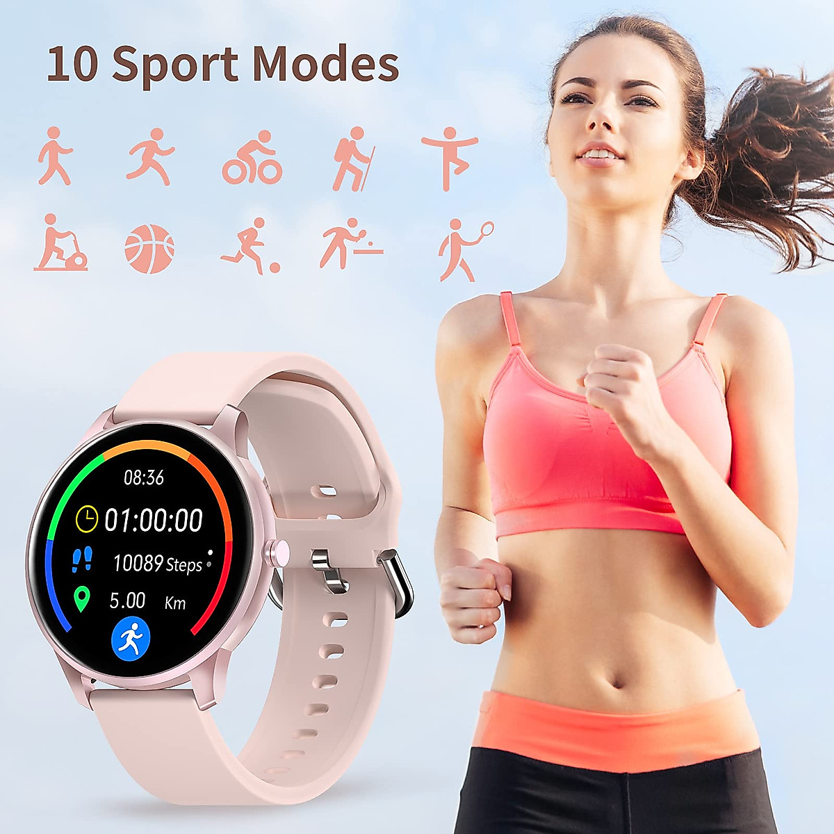CUBOT Smart Watch, Fitness Tracker for Women, Full Screen Smartwatch with Heart Rate Monitor, Sleep Tracker, IP68 Waterproof Activity Tracker with Pedometer, Fitness Watch for Android and iOS, Pink