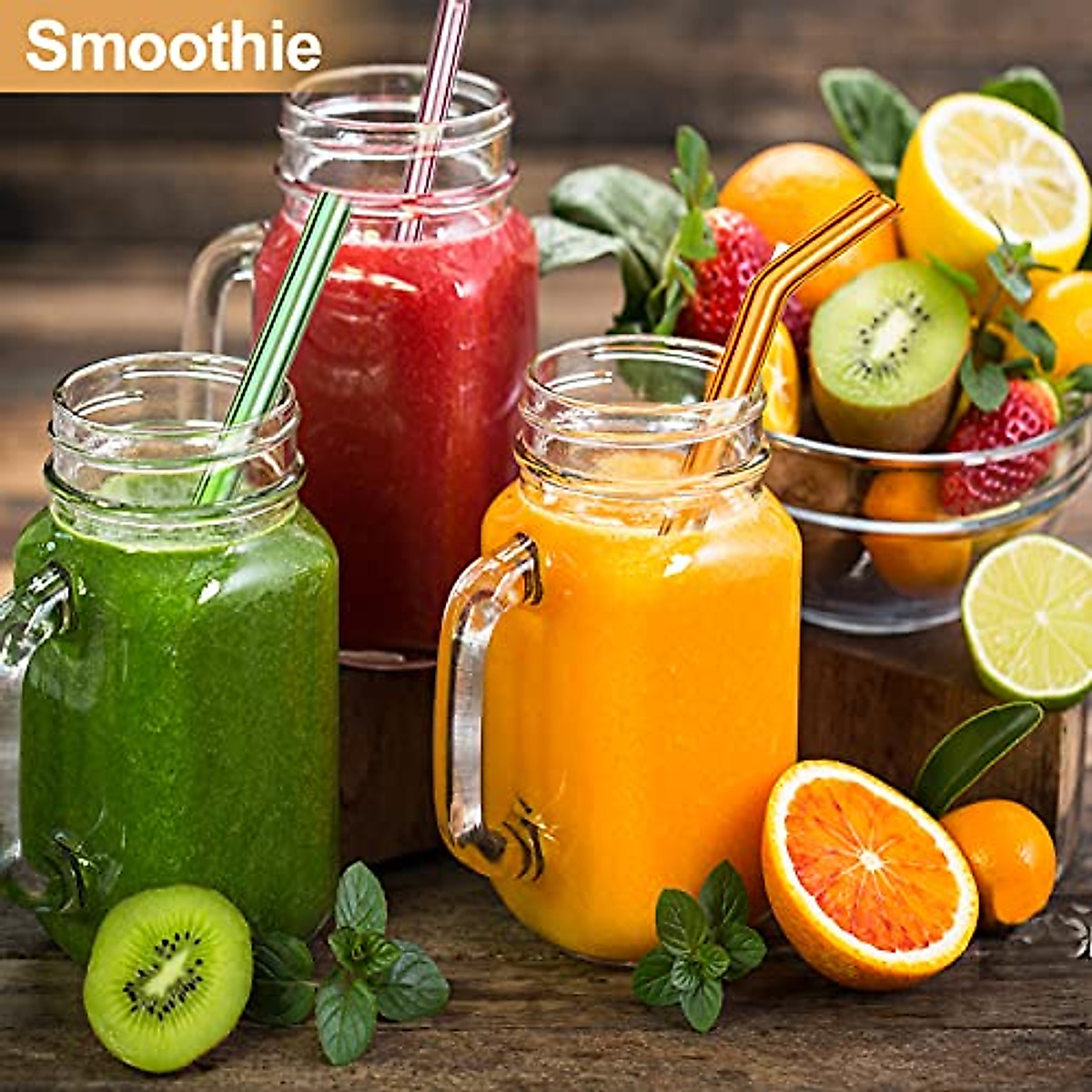 Reusable Glass Straws, 10mm Glass Drinking Straws, 6 Bent 6 Straight with 2 Cleaning Brushes, Non-Toxic, BPA Free Glass Straws for Beverages, Shakes, Milk Tea, Juices (Multicolor)