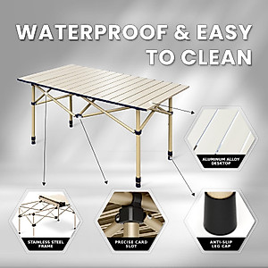 Hastoygo Folding Camping Table Loads 165 Lbs, Height Adjustable from 21.65" to 27.56", Picnic Table 47.24" x 21.65", Camp Table Portable with Carry Bag for Outdoor Cooking,Beach,Backyard,Tailgating