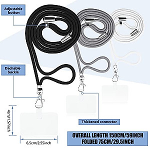 3 Pcs Universal Nylon Phone Lanyard, Smartphone Strap Cell Phone Lanyard Mobile Phone Lanyards with Adjustable Neck Strap, Detachable Clear Pad for Women and Men Most Smartphones, White+Grey+Black