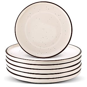 Dessert Plate Set Salad Plates - Modern Rustic Ceramic Plate Sets for 6 - Porcelain Appetizer Plates - 8" Serving Plates for Breakfast | Lunch | Dinner - Microwave and Dishwasher Safe - Vanilla White