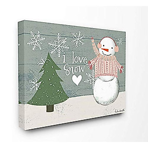 Stupell Industries I Love Snow Snowman Wood Texture Holiday Word Design Canvas, 30 x 40, Multi-Color