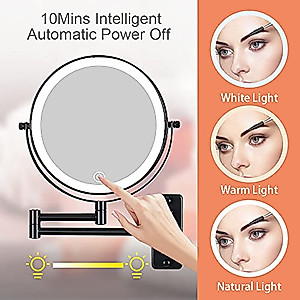 LANSI Rechargeable Wall Mounted Lighted Makeup Mirror, Mounted Makeup Magnifying Mirror with Lights,10X LED Vanity Mirror Wall Mounted, 8" Wall Bathroom Shaving Mirror (Black)