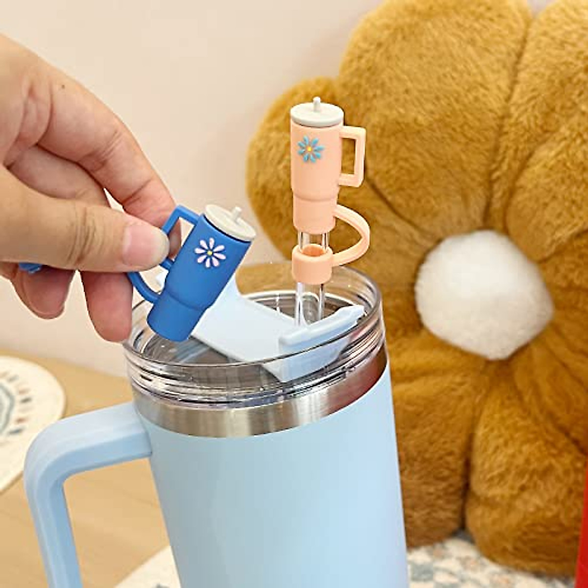 Straw Covers Cap for Stanley Cup, 4Pcs Silicone Straw Topper Compatible with Stanley 40&30 Oz Tumbler with Handle, Straw Covers for Reusable Straws, Straw Tip Covers for Stanley Cups Accessories