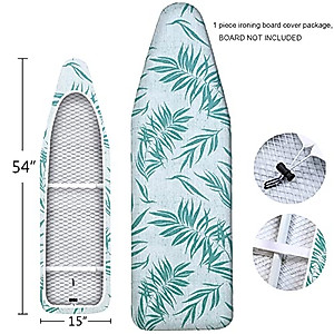 MZXcuin 15" x 54" Ironing Board Cover and pad, Extra Thick Cotton Iron Cover with Padding Heat Reflective Heavy Duty Pad, Green Leaves
