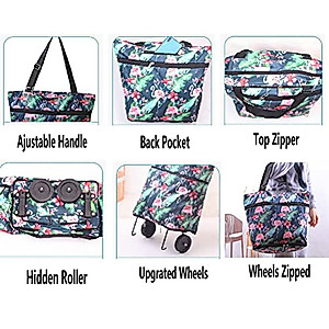 Cowinbest Upgrade Shopping Bag with Wheels Portable Trolley Bag Grocery Cart Hand Pulling Utility with Hand Straps Folding Shopping Cart- Larger Size & Waterproof & Strong（B088K4RQF7）