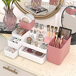 Makeup Organizer with Drawers, Countertop Organizer for Vanity, Bathroom and Bedroom Desk Cosmetics Display Case for Brushes, Lotions, Perfumes, Eyeshadow, Lipstick and Nail Polish, White