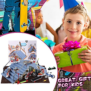 Civaner Fingerboard Skatepark Set 24 Pcs Mini Finger Toy with Finger Skateboards Ramp, Finger Bikes, Finger Scooter, Finger Skates for Skate Lovers Gift