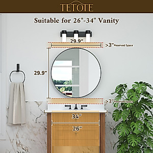 TETOTE Round Gold Bathroom Mirror, 30 Inch Circle Mirrors for Vanity, Champagne Gold Modern Brushed Metal Framed Wall Mounted Farmhouse Decorative Entryway Mirror Shatterproof