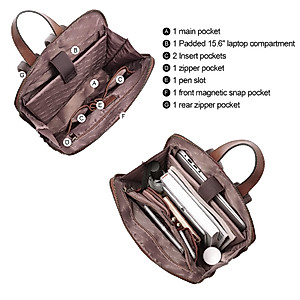 CLUCI Leather Laptop Backpack for Women 15.6 inch Computer Backpack Stylish Travel Backpack Purse for Women Work Daypack Bag Off-white with brown