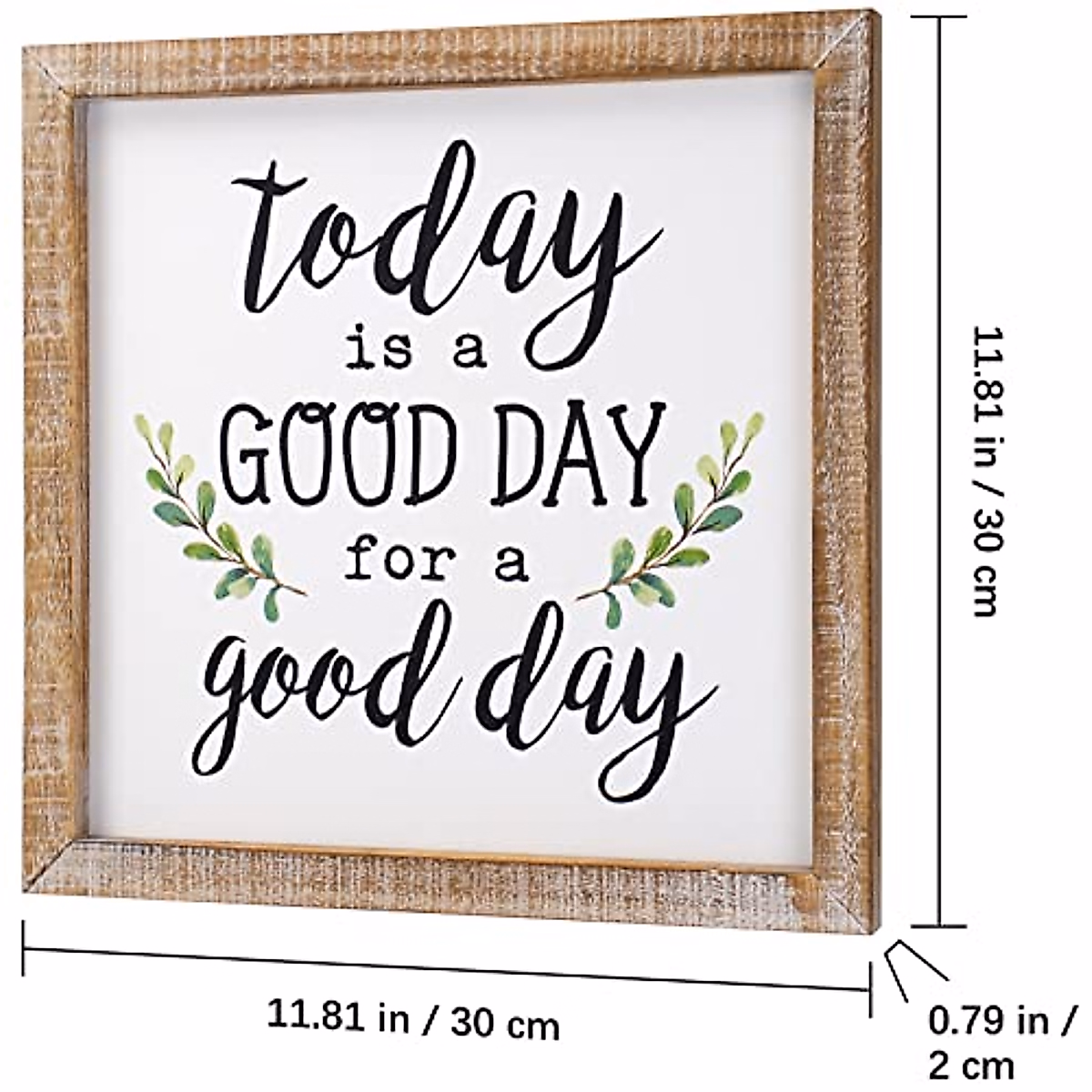 SANY DAYO HOME Today is A Good Day to Have A Good Day Inspirational Sayings Wall Decor Signs 12 x 12 inch Rustic Wood Framed Modern Farmhouse Wall Hanging Art (with Leaves)