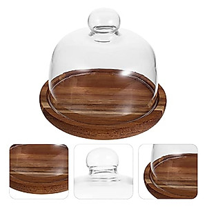 Cake Tray with Dome Round Wood Cake Stand Plate Server Platter Wood Server Cake Stand Clear Cloche Dome Cake Display Cover Glass Cake Pan Cover Food Plate Lid Cheese Board for Pastries 13CM