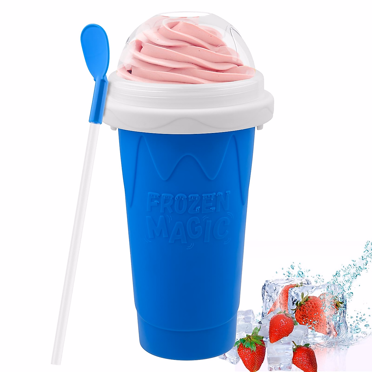 Slushie Maker Cup - DIY Magic Slushy Maker Squeeze Cup, Portable Smoothie Squeeze Cup for Juices, Milk and Ice Cream Make, Double Layer Squeeze Slushy Maker Cup, Birthday Gifts for Friends&Family Blue
