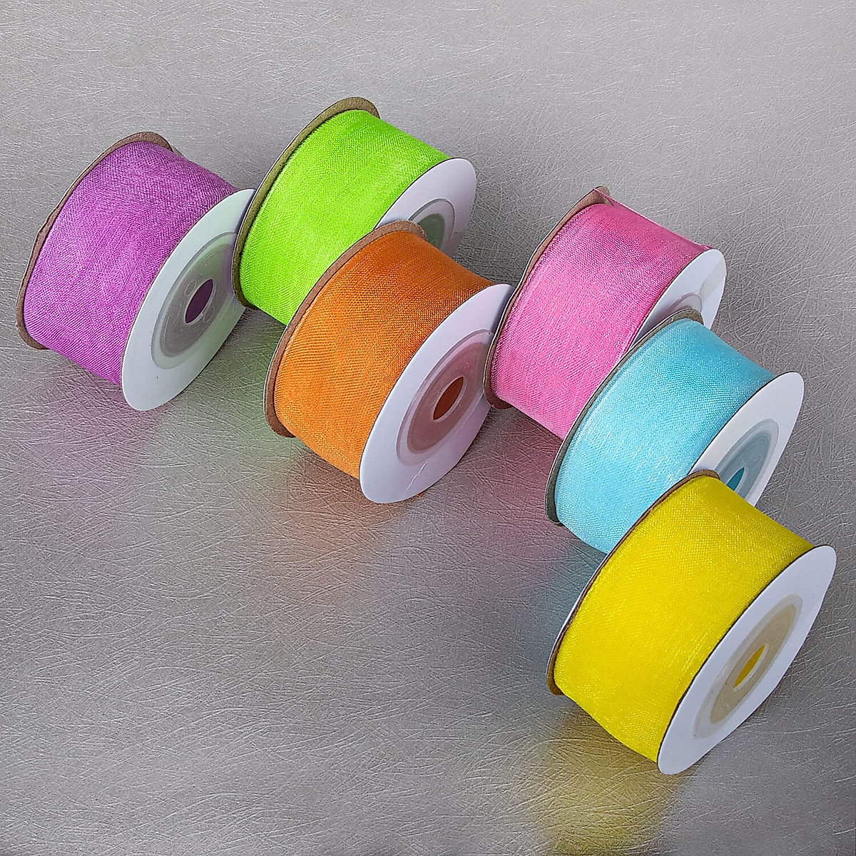 SOFIRE 6 Spools Sheer Chiffon Organza Ribbon - 1 Inch Wide 60 Yards for Crafts, Gift Wrapping, Summer