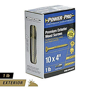 Power Pro 48604 Wood Screws, #10 x 4", Premium Outdoor Deck Screws, Rust Resistant, Epoxy Coated Bronze, 1lb Box, 52 pcs