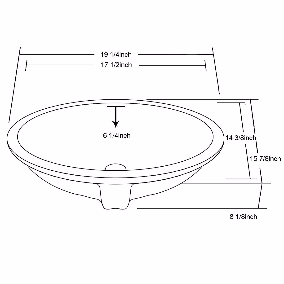 Dawn CUSN007A00 Under Counter Oval Ceramic Basin with Overflow, White