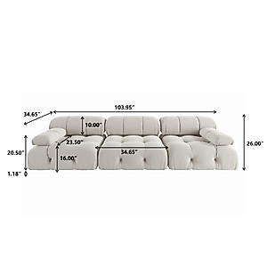 Convertible Modular Sectional Sofa, Modern Velvet Sofa 3-Seater Couch for Living Room, Apartment (104 in/Beige)