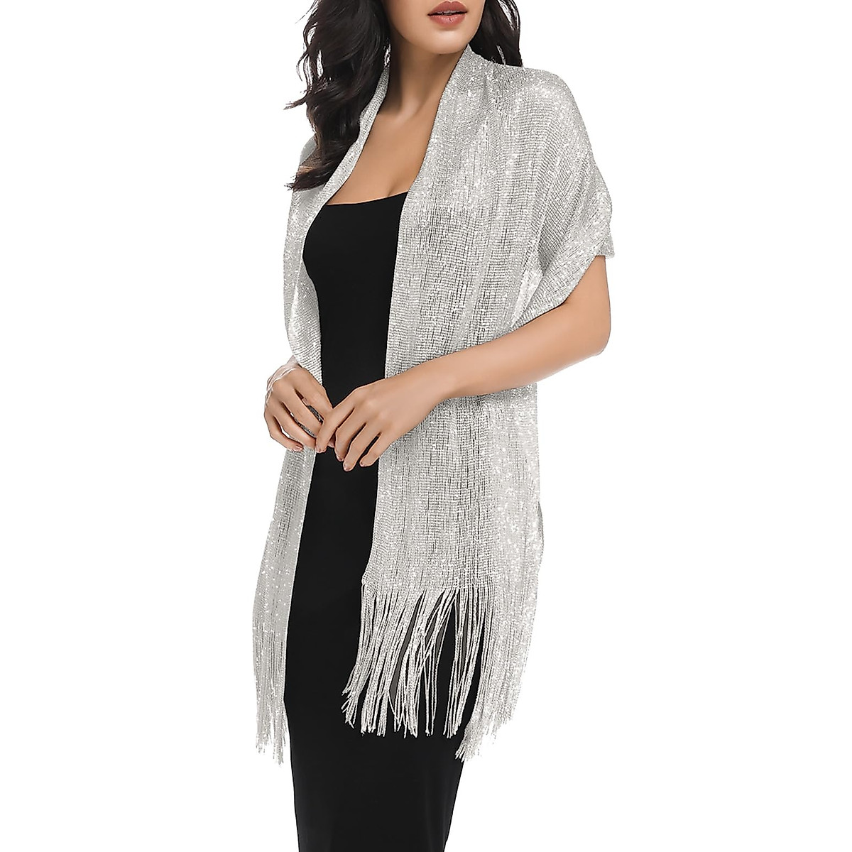 Silver Shawls and Wraps for Evening Dresses Shall for Women Dressy Shawls for Evening Wear Transparent Scarf for Dresses (Silver)