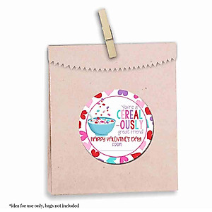 Great Friend Breakfast Cereal Themed Valentine Party Favor Sticker Labels for Kids, 40 2" Party Circle Stickers by AmandaCreation, Great for Classroom Valentines, Envelope Seals, Gifts, Treats