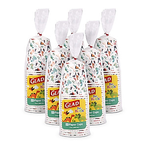 Glad for Kids Dinosaur Paper Cups, 20 Count - 6 Pack White Paper Cups with Dinosaur Design for Kids Heavy Duty Disposable Paper Cups for Everyday Use, 9 Ounces | Dinosaur Cups, Paper Cups 9 oz