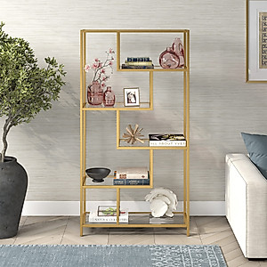Isla 68'' Tall Rectangular Bookcase in Gold