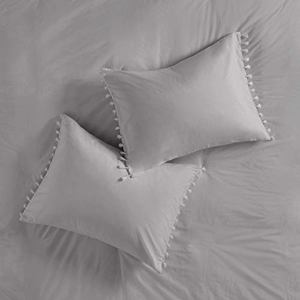 Madison Park Lillian 100% Cotton Duvet, Bohemian Fringe Tassel Trim Border Shabby Chic All Season Comforter Cover Bed Set with Matching Shams, King/Cal King(104"x92"), Grey 3 Piece