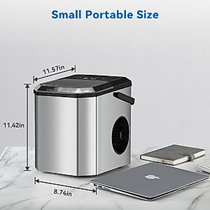 Countertop Ice Maker, 26 lbs in 24 Hours, 9 Bullet Ice Cubes Ready in 6 Mins, Portable Ice Machine with Handle, 2 Sizes Ice Cubes, with Ice Scoop and Basket for Home/Kitchen/Bar/RV