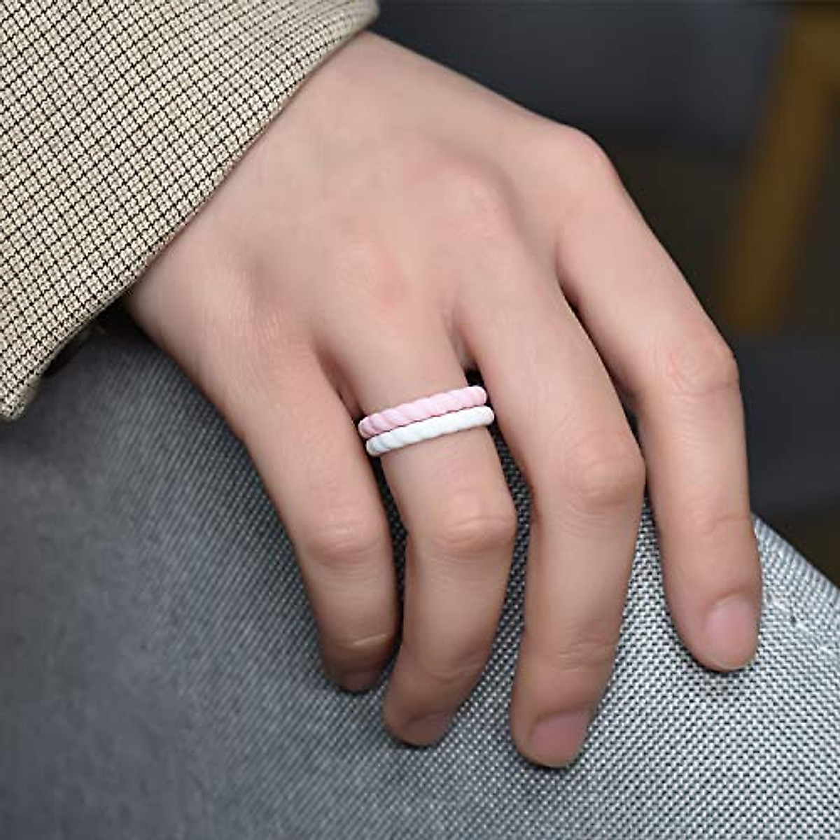 MOKANI Silicone Wedding Ring for Women, 10 Pack Thin and Braided Rubber Band, Fashion, Colorful, Comfortable fit, Skin Safe