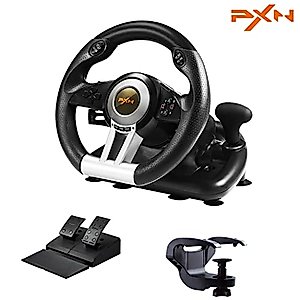 PXN Xbox Steering Wheel V3II 180° Gaming Racing Wheel Driving Wheel, with Linear Pedals and Racing Paddles for Xbox Series X|S, PC, PS4, Xbox One, Switch - Black