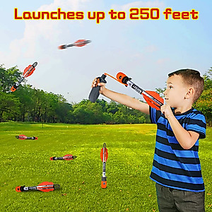 VATOS Slingshot Rocket Launcher Toys for Kids - Sky Rockets Air Foam Scream Rocket with 2 Pack & 1 Launcher | Shoots Up to 250 FT Outdoor Indoor Activity for Boys Girls Aged 4 5 6 7 8 9+