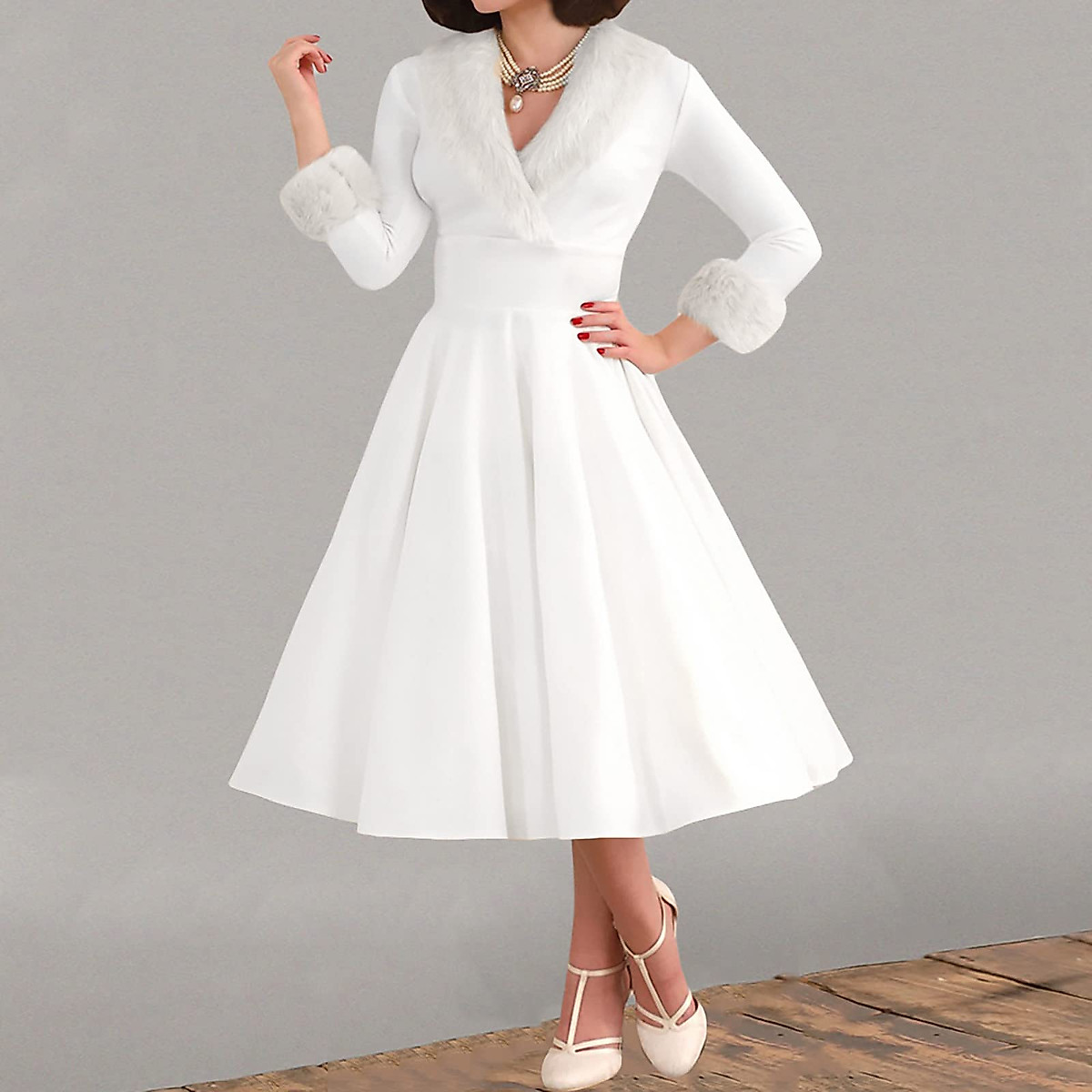Christmas Dress for Women, Womens Vintage 1950s Dresses Long Sleeve Swing Party Dresses Xmas Cocktail Dress